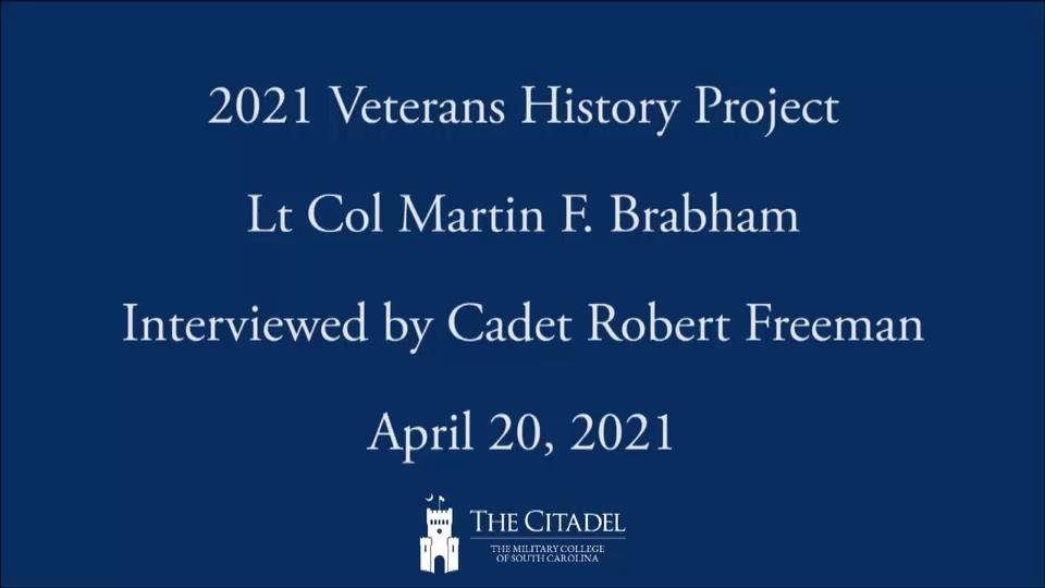 Lt Col Martin F. Brabham - Interviewed by Cadet Robert Freeman